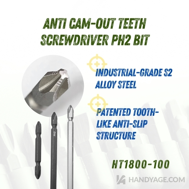 Anti Cam-Out Teeth Screwdriver PH2 Bit::Handy-Age Industrial Co., Ltd.